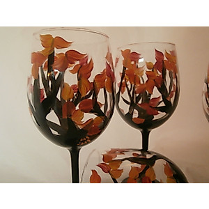 Hand painted fall leaves goblets. Great set. usa. Set of2 goblets. 19 ounce white wine goblets