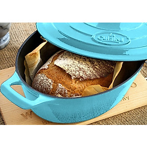 La Cuisine Enameled Cast Iron Oval Dutch Oven Casserole Pot with Lid 5 QT Matte Black Enamel Interior, Teal Porcelain Enamel Coating Finish Exterior