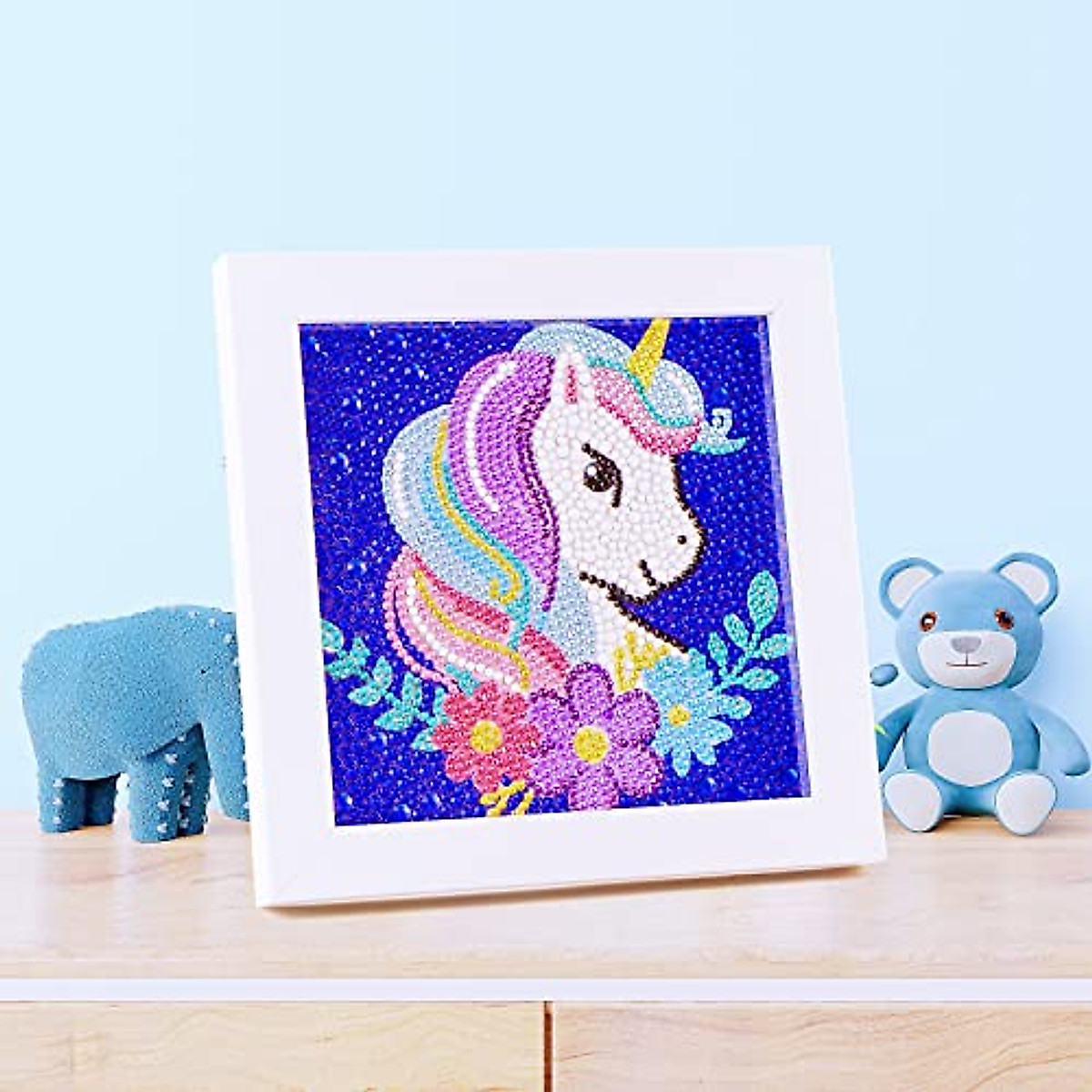 yohuu 5D Diamond Painting Kit for Kids 7.1’’*7.1’’ Wooden Frame Diamond Arts and Crafts for Kids Ages 6-8-10-12 DIY Gem Art Dot Art Gift Diamond Painting by Number Kit Home Wall Decoration