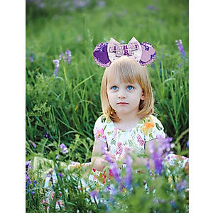 WW-WONDERFULWORLD Mouse Ears Birthday Headbands With Shiny Sequins Diamond Decoration, for Girls Costume Cosplay Glitter Party, for Kids & Adult, Purple; BR-1