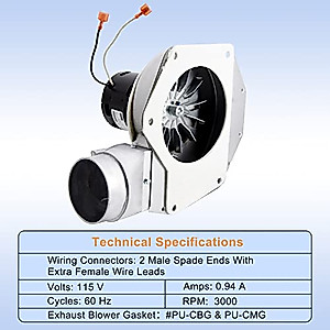 Criditpid PU-047040 Auger Motor & PU-076002B Combustion Exhaust Blower Fan for Englander 25-PDVC, 55-SHP10, 25-PDV Pellet Stoves. Exhaust Blower with Housing.