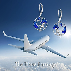 CRMAD Airplane Earrings for Women Sterling Silver Blue Dripping oil Airplane World Travel Flight Earrings Best Gifts for Her (blue)