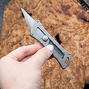 Samior S21 Retractable Blade Utility Knife 1.8 inches D2 Replaceable Razor Blade, 3.5 inches Grey Titanium Handle