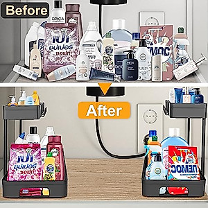 JOCHER 2 Pack Under Sink Organizers and Storage,Sliding L-Shape Bathroom Organizers Under Sink,Under Cabinet Organizer,Multi-purpose Under The Sink Organizer and Storage Shelf for Bathroom Kitchen