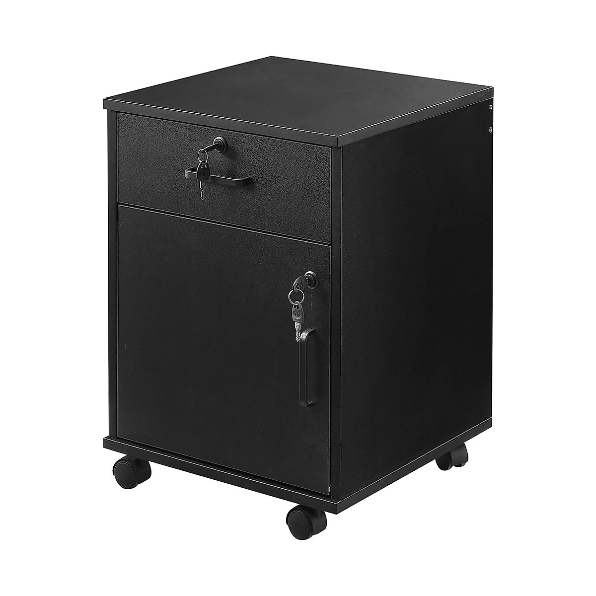 CLIPOP Mobile Office Cabinet with 1 Lockable Drawer & Storage Cabinet Box, Under Desk Rolling Vertical File Cabinet with 4 Wheels for Letter/Legal /A4 Size Documents for Home Office (Black)