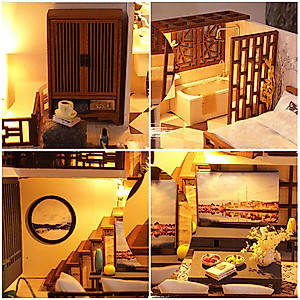 Dollhouse Miniature with Furniture DIY 3D Wooden Doll House Kit Cottage Traditional Yard Creative Room Best Gift for Children Frie (Shi Guang)