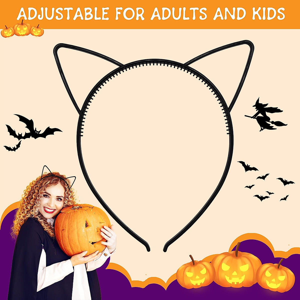 JGCWorker Black Cat Ears Headband for Women Girls, Halloween Cosplay Cat Costume Thick Plastic Wire Ears Headbands Hair Accessories for Adult Kids