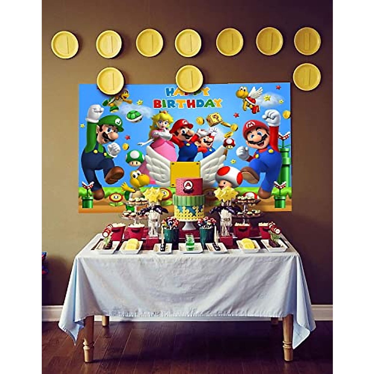 Sakurar SK Mario Birthday Bakdrop Adventure Game Video Mario and Princess Peach Backdrop Vinyl Birthday Party Baby Shower Decoration Mario Party Background 7x5ft