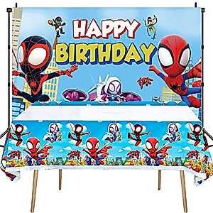 Spidey and His Amazing Friends Birthday Party Supplies Spidey Friends Theme Happy Birthday Backdrop and Tablecloth 59 * 39" Happy Birthday Background for Girls Boys Kids Birthday Party Decor