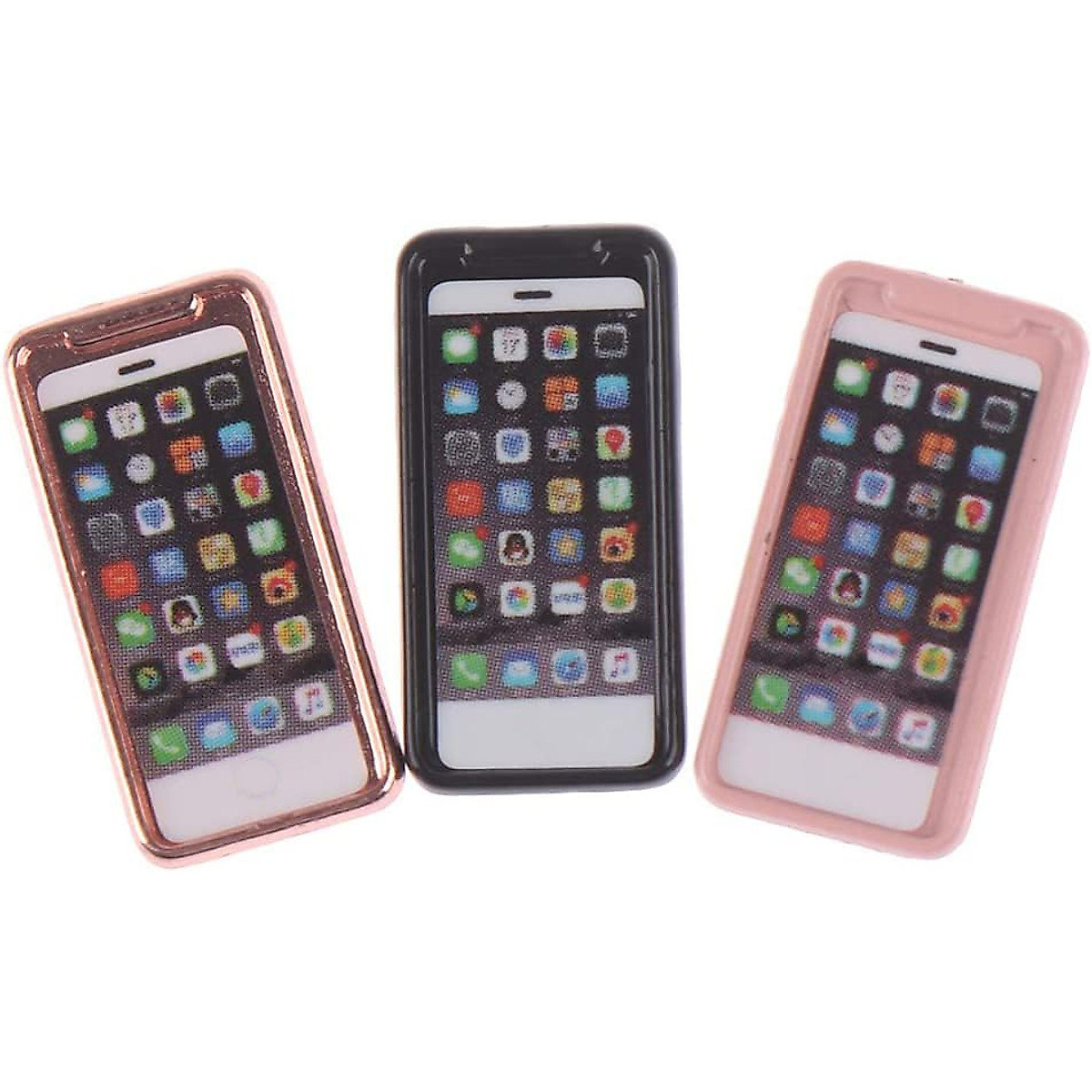 Welecom 7Pcs Dollhouse Mini Mobiles Phones Scene Miniatures Cell Phones Metal Simulation Cellular Phone Doll Phones Telephones Model Play Scene DIY 1/12 1/6 Scale Dolls House Decor Kid Pretend Toys