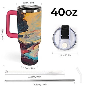 Meditation in Psychedelic River 40oz Water Bottle Double Wall Insulated Tumbler with Handle Leakproof Travel Mug Light Rose Red-style