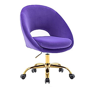 ZOBIDO Comfy Home Office Task Chair with Wheels, Cute Modern Upholstered Velvet Seashell Back Adjustable Swivel Vanity Desk Chair, for Women, for Kids, for Girls, Living Room, Bedroom (Purple)