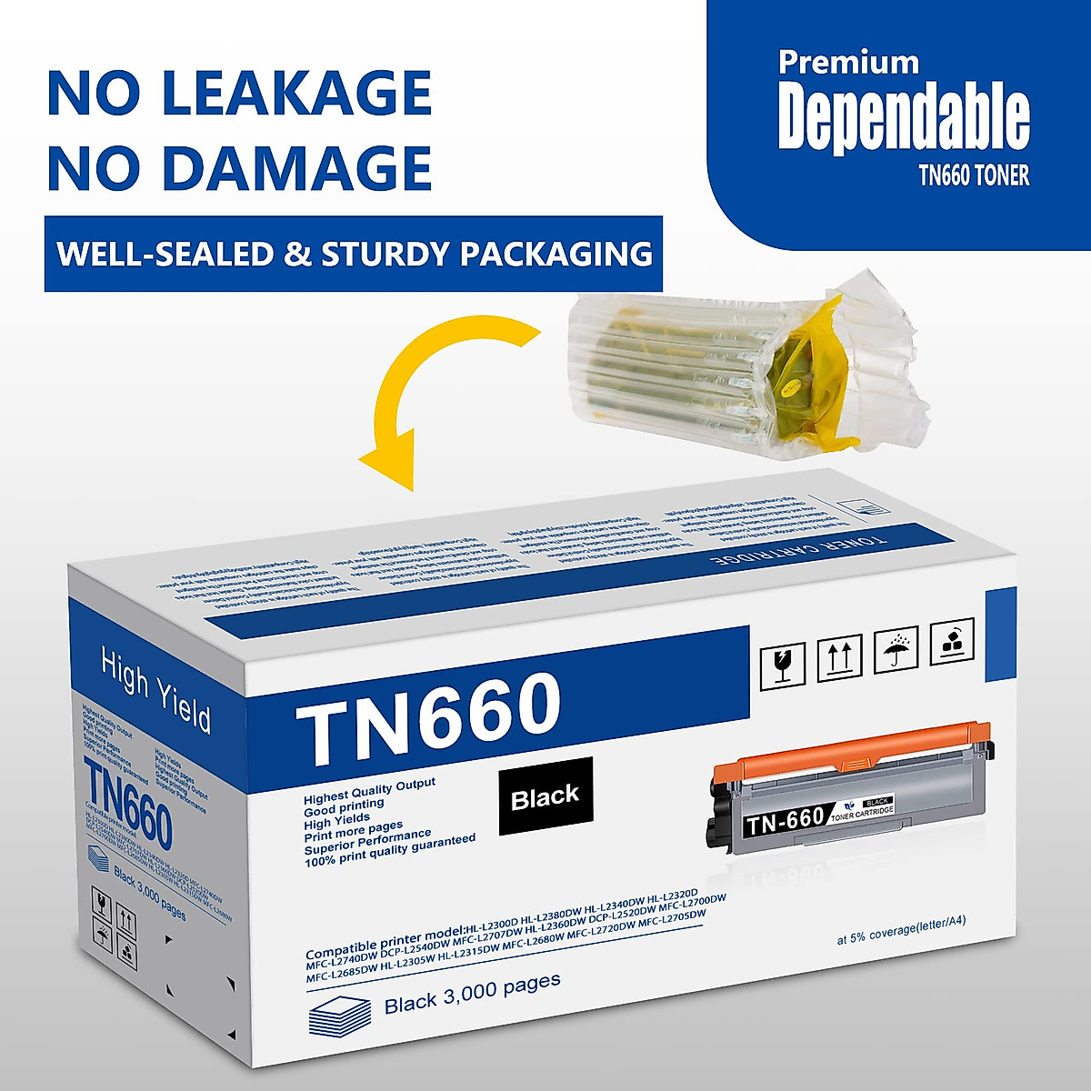 TN660 High-Yield Black Toner Cartridge, TN660 4PK, Replacement for Brother TN-660 TN-630 Toner for HL-L2300D HL-L2380DW HL-L2320D DCP-L2540DW HL-L2340DW HL-L2360DW MFC-L2720DW Printer…