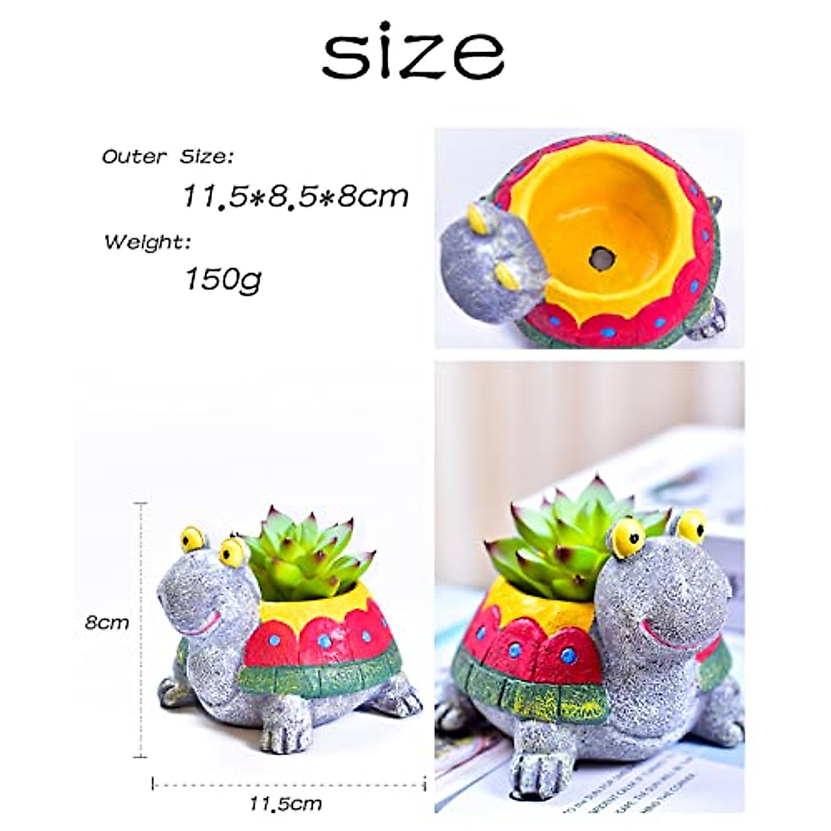 Cute tortoise flower pot with drainer garden flower pot resin succulent potted bonsai plant stand home desk mini ornaments Christmas birthday giftsPurple