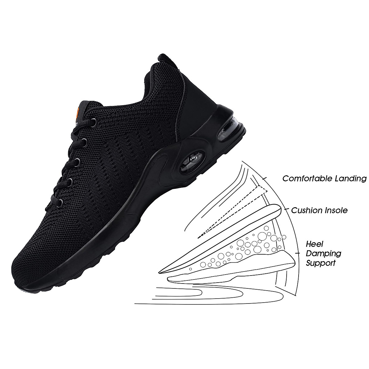 FENLERN Steel Toe Shoes for Women Lightweight Safety Shoes Comfortable Work Shoes Ladies Steel Toe Sneakers Non Slip Work Shoe Arch Support Breathable Cushioning (5,Black)