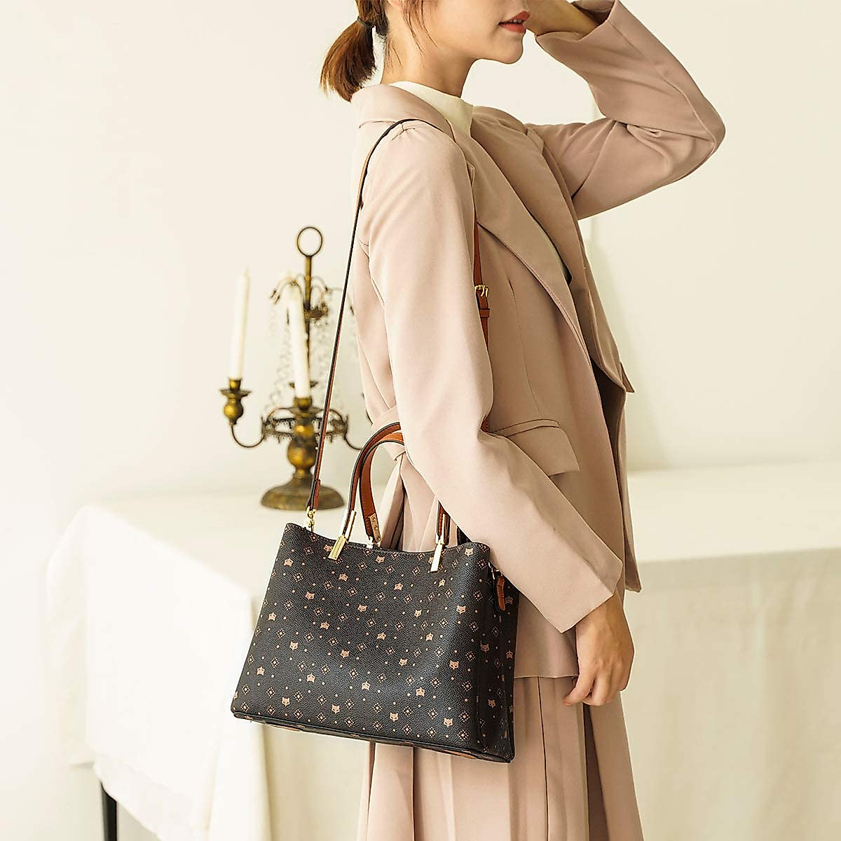 iFOXER PVC Leather Handbags for Women Top-handle Bags (brown)