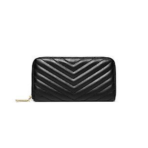 Daisy Rose Women’s Zip-Around Wallet & Phone Clutch with RFID Blocking, PU Vegan Leather (Black)