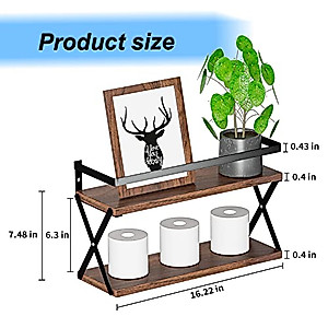 Neepiar Floating Shelves Bathroom Wall Shelf with Towel Bar Wall Shelves for Kitchen Living Room Bedroom Rustic Wood Wall Shelf with Protective Metal Guardrail Tissue Rack - Set of 2