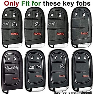Compatible with Jeep Key Fob Cover with Leather Keychain Soft TPU Protection Key Case for Grand Cherokee Renegade Chrysler 200 300 Dodge RAM Durango Challenger Journey Dart Fiat Smart Key,Black