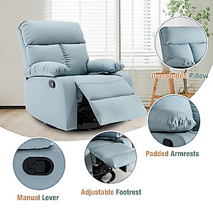 hzlagm Swivel Rocker Recliner,Rocking Recliner Chair with Adjustable Footrest for Small Spaces,Small Rocker Recliner Chair for Living Room,Bedroom,Nursery - Mint Blue
