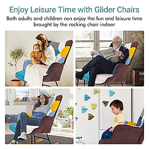 DNAKE Rocking Chair Tufted Upholstered Rocking Chair for Nursery,Comfy Wingback Glider Rocker with Safe Solid Wood Base for Living Room Bedroom Balcony