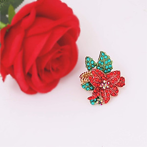 JYJ Christmas Ring for Women,Statement Crystal Christmas Jewelry for Women Xmas Poinsettia Flower Santa Tree Finger Ring Thanksgiving Party Accessories Gift (Poinsettai Flower, #6)
