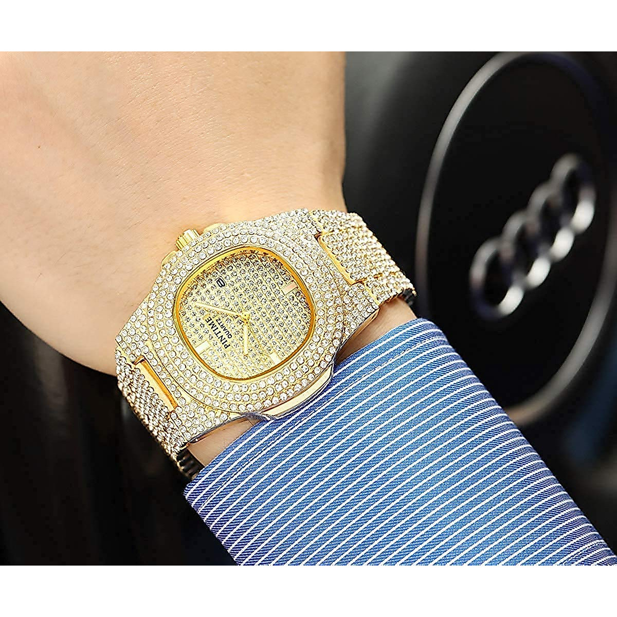Luxury Unisex Watch Crystal Diamond Watches Big Face Women's Men's Quartz Watch Gold Color Silver Color Rose Gold Color Stainless Steel Wrist Watch (Gold)