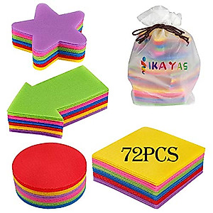 IKAYAS 72 Pcs Carpet Spots Markers Carpet Circles for Classroom Decoration Teacher Supplies Carpet Dots Floor Dots with Styles of Star/Arrow/Circle/Square, 6 Colors