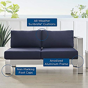 Modway EEI-4222-SLV-NAV Shore Sunbrella Patio Right-Arm in Silver Navy