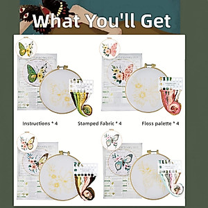 Highkick Embroidery Kit for Beginner,Embroidery Kit for Adults, All in one,Madame Butterfly,4 Pack