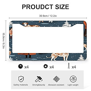 2 Pieces Family in Coats Wearing Santa Hats License Plate Cover Personalized Family Christmas License Plate Cover Front Plates Frames Car Tag Frame Aluminum Funny Cute for USA Canada Vehicles