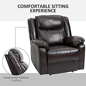 HOMCOM PU Leather Manual Recliner with Thick Padded Upholstered Cushion and Retractable Footrest, Brown