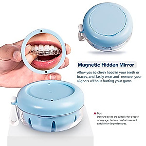 Denture Case Kit - 2 Pack - Definitely No-Leak Denture Bath Case for Home and Travel Kits Denture Cup with Strainer & Magnetic Mirror,Completely Clean Care for Retainer, Mouth Guard, & Denture (Grey)