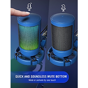 FIFINE Gaming Streaming USB PC Microphone for Mac OS/Windows, AmpliGame Condenser Cardioid Mic with RGB for Video Vocal Recording Twitch Discord, Gamer Computer Mic-Blue