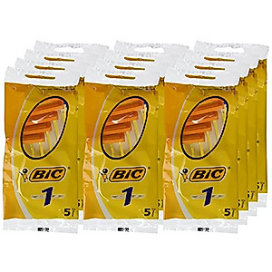Bic Disposable Razor Shavers Normal Single Blade 5 Count (Pack of 12)