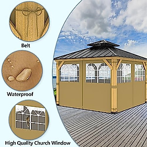 10-ft x 12-ft Gazebo Curtains,Privacy Replacement Full Zippered Sidewall with 2-Panel Universal Shade Curtains Set,Enclosure Sidewall Kit with Church Window,Protecting Side Walls-Khaki