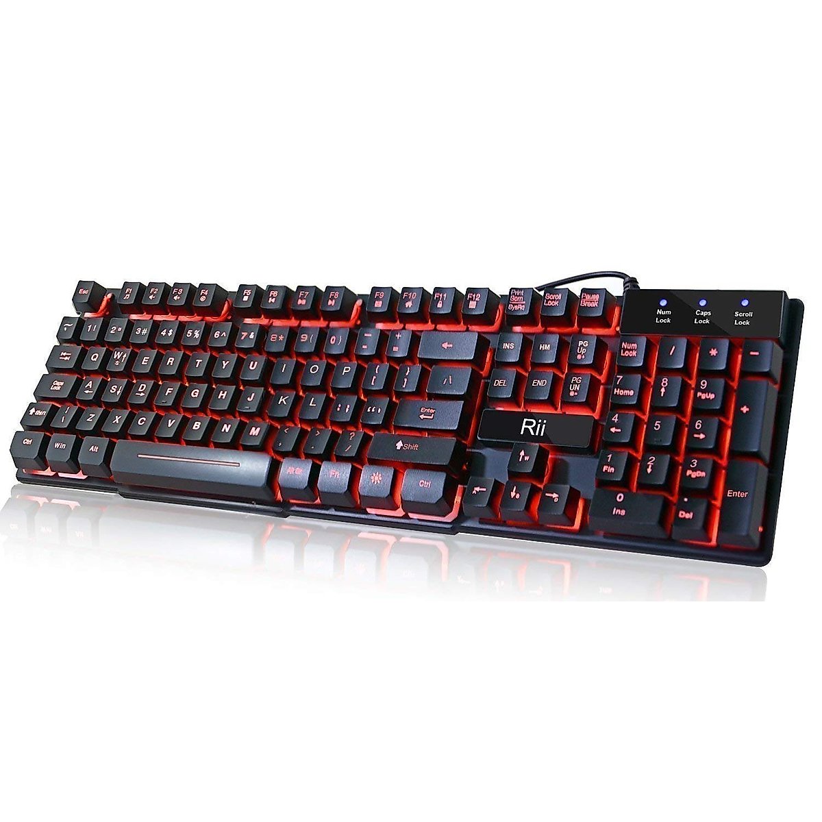 Rii RK100 3 Colors LED Backlit Mechanical Feeling USB Wired Multimedia Office Keyboard For Working or Primer Gaming,Office Device (Renewed)