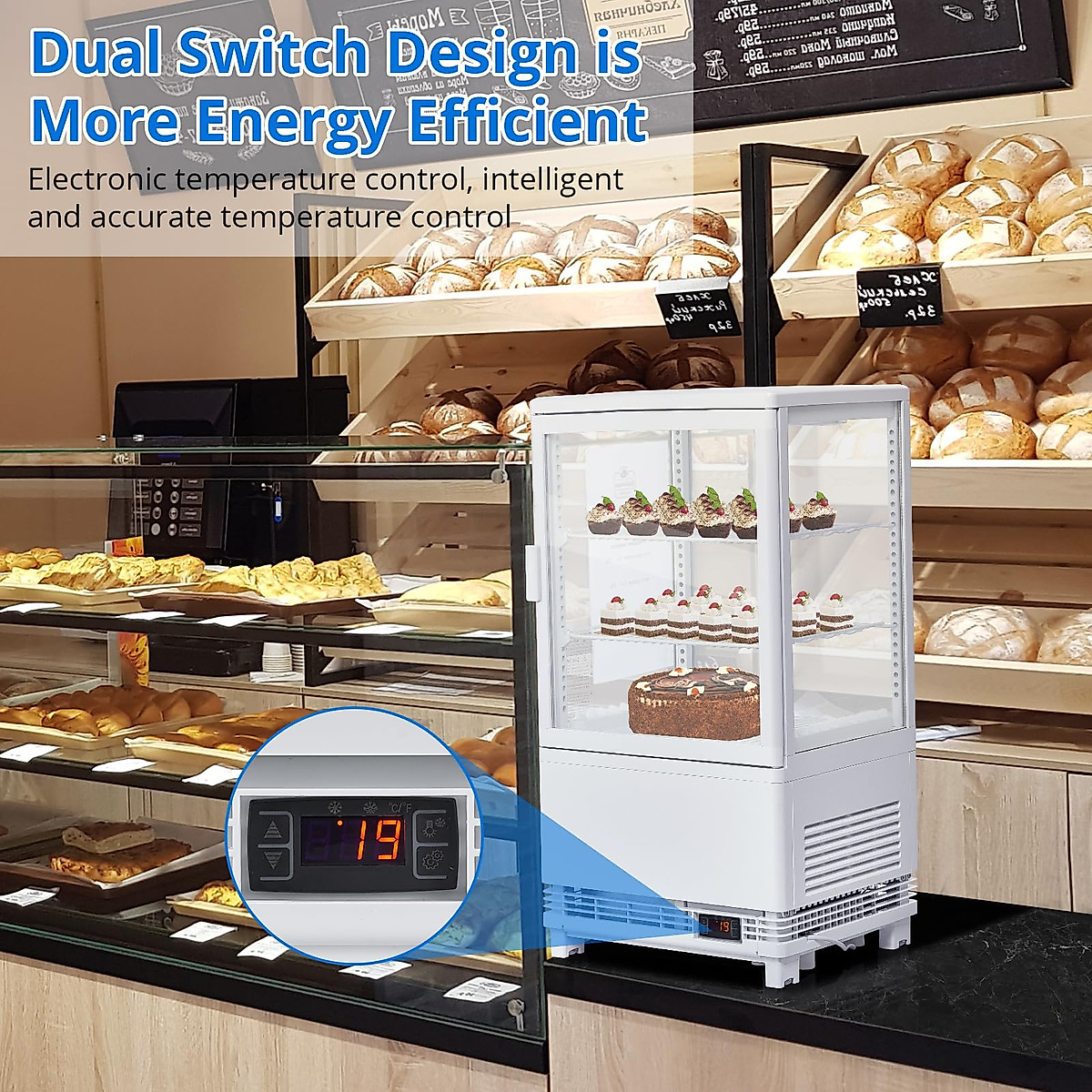 EastVita Display Commercial Refrigerator Case，2.1 Cu.Ft Display Fridge Single-Door Pastry Display Case With Interior Led Lighting, Double-Layered Glass Bakery Display Refrigerator 白色