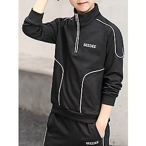 Hansber Kids Boys 2 Piece Tracksuit Sweatsuit Zip Up Turtleneck Long Sleeve Sweatshirt with Sweatpants Set Black 7-8 Years