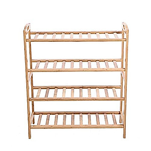 KKTONER Bamboo Wood Shoe Rack with Handle 4 Tier 12 Pairs Shoe Shelf Storage Organizer Free Standing Natural Color