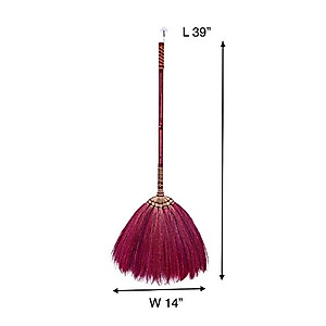 SKENNOVA - 1 Piece of 39-41 inch Tall of Asian Broom Natural Broom Grass Handmade Broom Witch Broom Bamboo Stick Handle, Durable Broom for Sweeping Dirt Dust and Hair