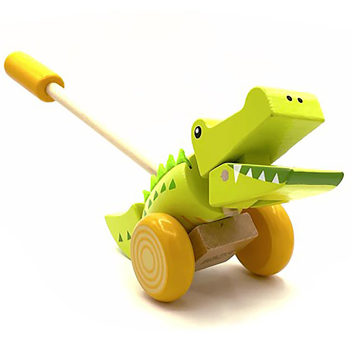 Orange Tree Toys: Push Along: Crocodile - Wooden Toy, Colorful Wheeled Character w/Handle, Encourage First Steps, FSC Certified, Toddler Kids Age 1+