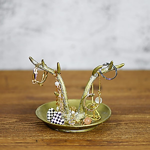 LuHeToz Antique Gold Metal Ring Holder with Antler,Vintage Trinket Dish, Gifts for Women,