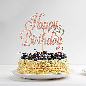 Rose Gold Glitter Happy Birthday Cake Topper, Birthday Party Decorations Supplies