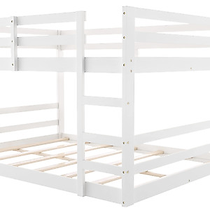 P PURLOVE Wood Low Bunk Bed Twin Over Twin Bunk Bed for Kids Low Loft Bed and Floor Bed for Kids Teens, Wood Slat Included, No Box Spring Need