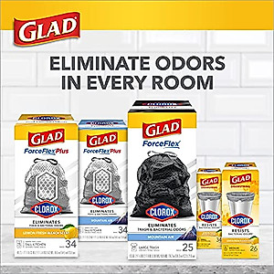 Glad Small Drawstring Trash Bags with Clorox, 4 Gallon Grey Trash Bags, Lemon Fresh Bleach Scent, 34 Count (Package May Vary)