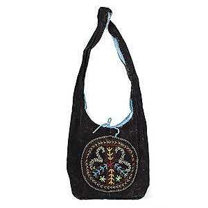 Original Collections Embroidered Peace Sign Stonewashed Cotton Crossbody Shoulder Handbag Large