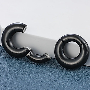 LADEMAYH 0 gauge earrings Ear Weights for Stretched Ears, Size 0 Gauges Hoop Earrings Dangle Gauges for Ears, Black Surgical Steel Ear Hangers Weighted Gauges Body Jewelry