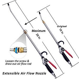 High Volume Powerful Air Blow Gun with Extensible Air Flow Nozzle, Pneumatic Air Compressor Accessories Blower Tool, Maximum Extended to 26 Inch Blower Gun with Anti-slip Rubber Coated Metal Handle