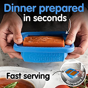 PORTION CUBES Soup Cubes Freezer Tray with Lid, 1-Cup Portions, Pack of 4 Containers